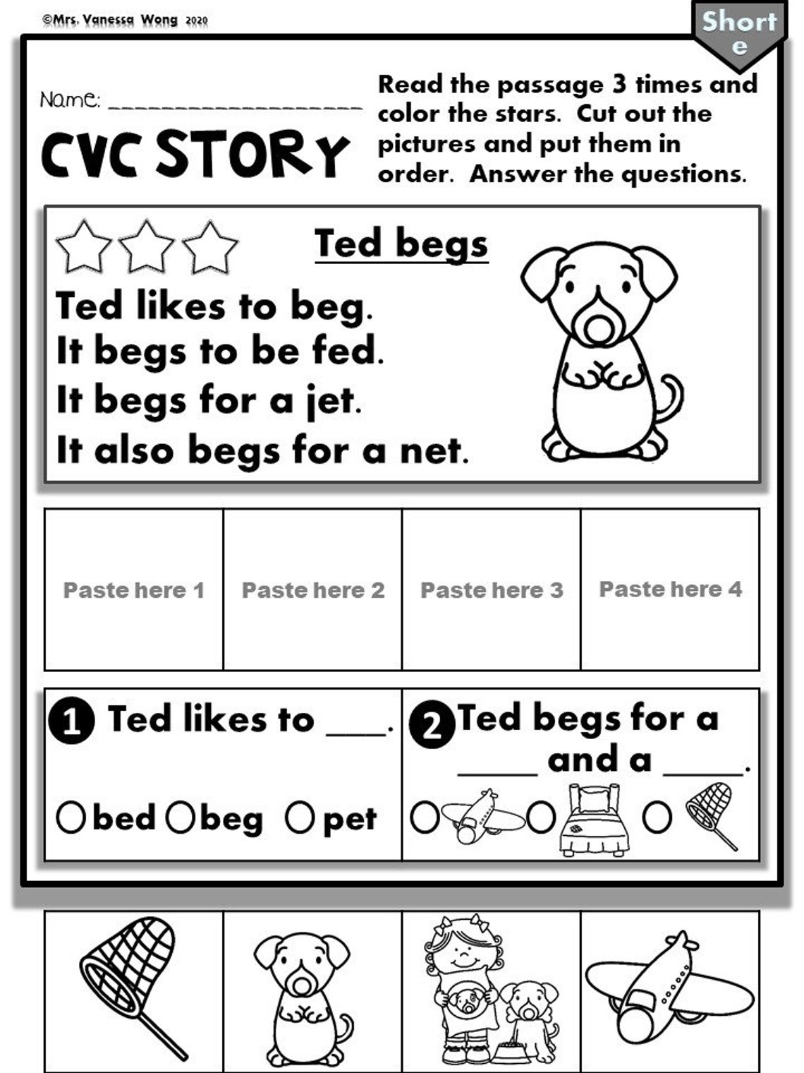 Phonics CVC Short Vowels Story Sequence for Kindergarten and First ...