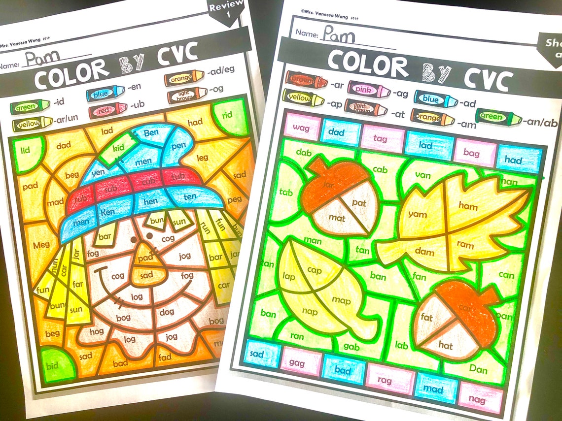 Phonics Worksheets-cvc Color by Code. Fall Theme. Prek/kindergarten/1st ...