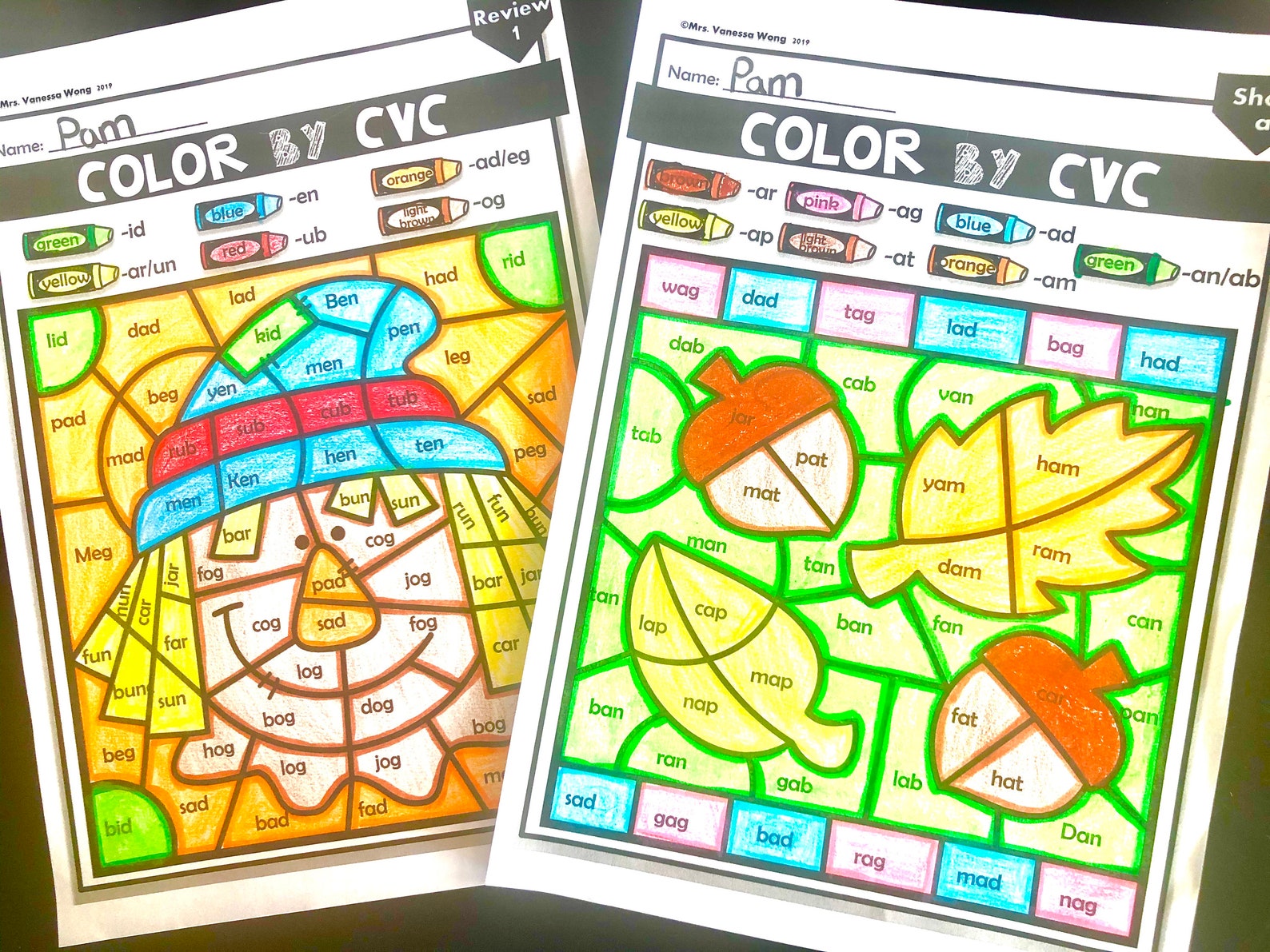 Phonics Worksheets-cvc Color by Code. Fall Theme. Prek/kindergarten/1st ...