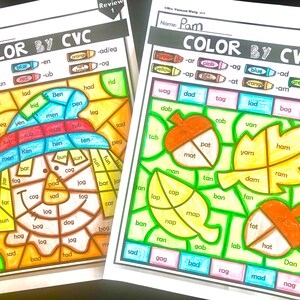 Phonics Worksheets-cvc Color by Code. Fall Theme. Prek/kindergarten/1st ...