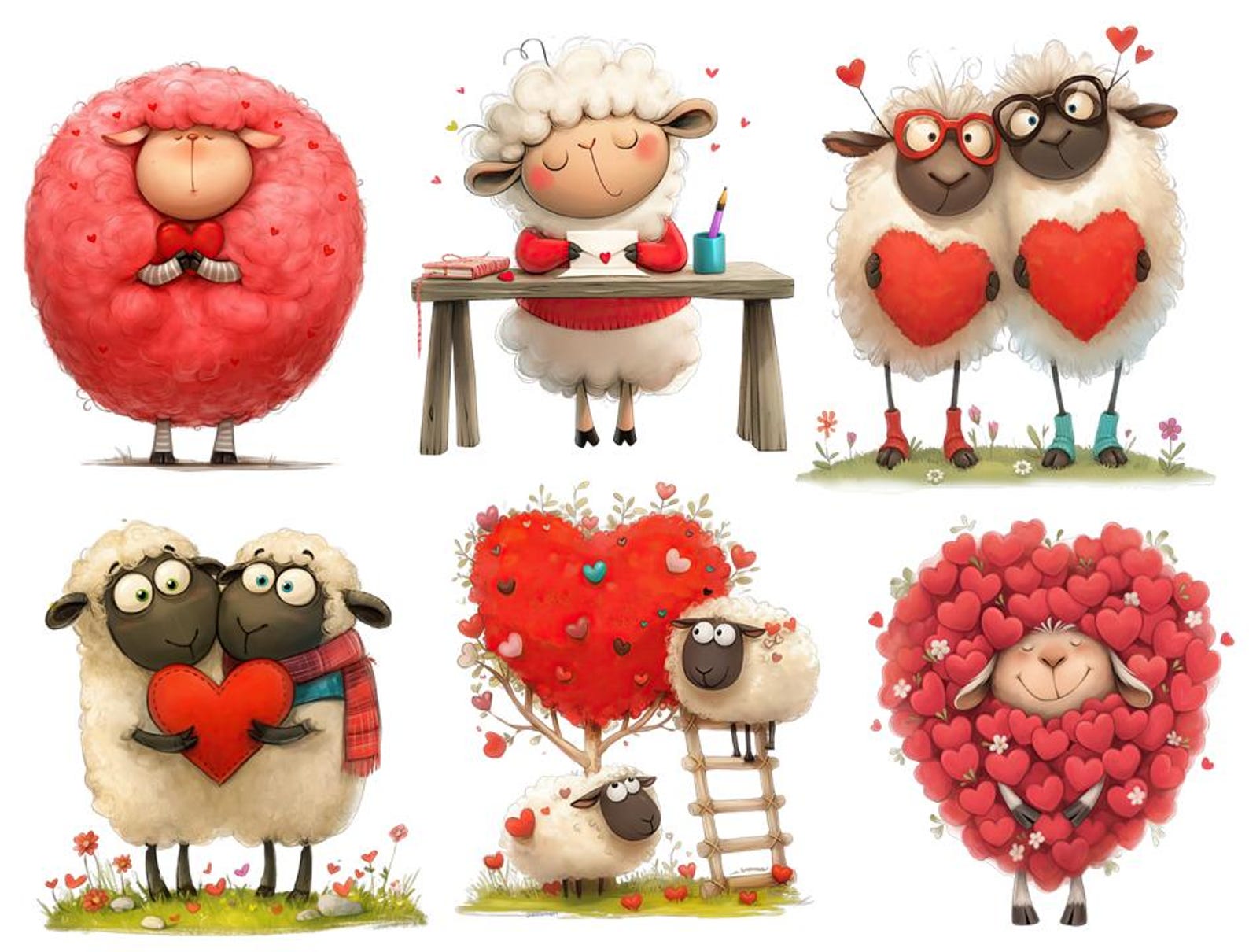 Funny Valentine Sheep Clipart Bundle: Love PNG Graphics (commercial Use ...