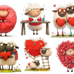 Funny Valentine Sheep Clipart Bundle: Love PNG Graphics (commercial Use ...