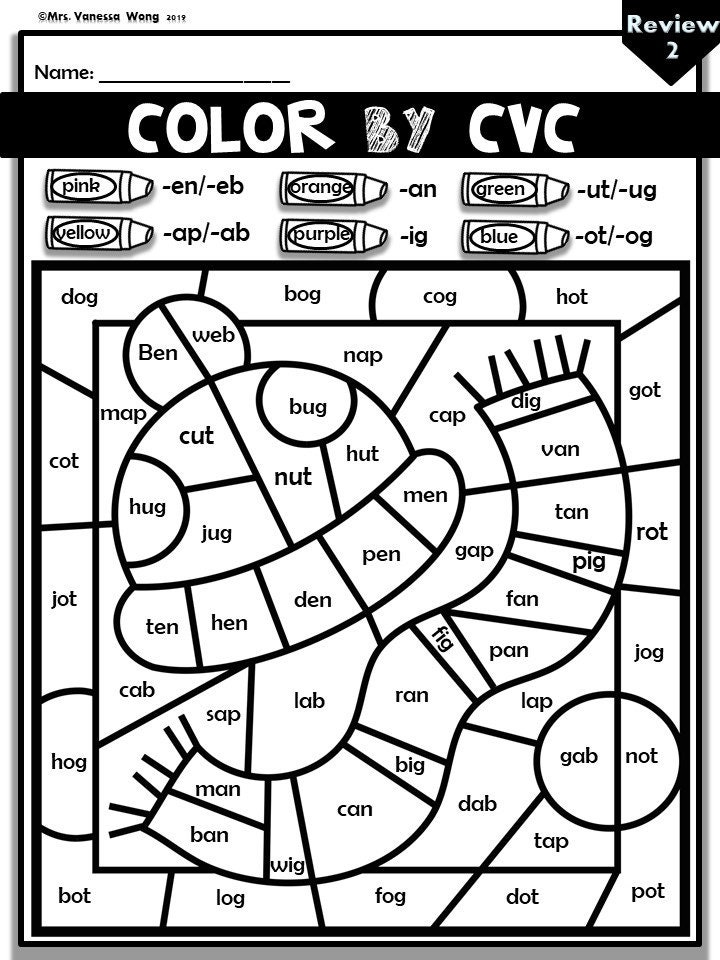 Phonics Worksheets-cvc Color by Code. Winter Theme. Prek/kindergarten ...