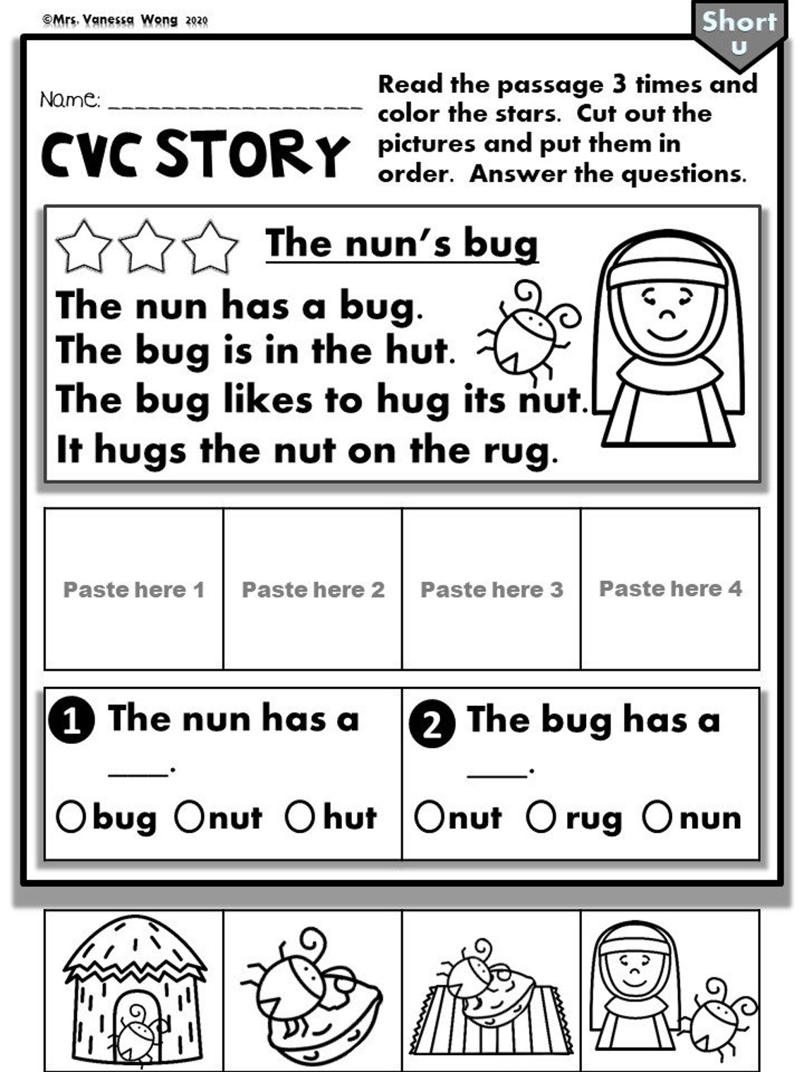 Phonics CVC Short Vowels Story Sequence for Kindergarten and First ...