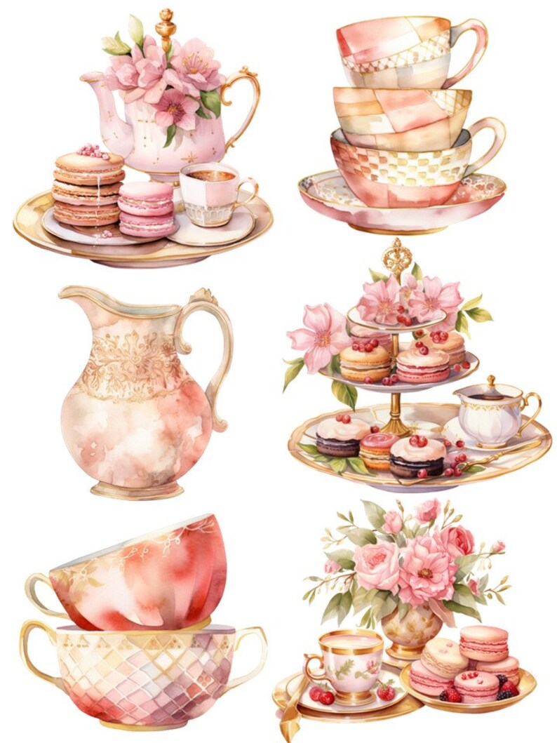 Watercolor Tea Party Clipart for Commercial Use, Junk Journal Clipart ...