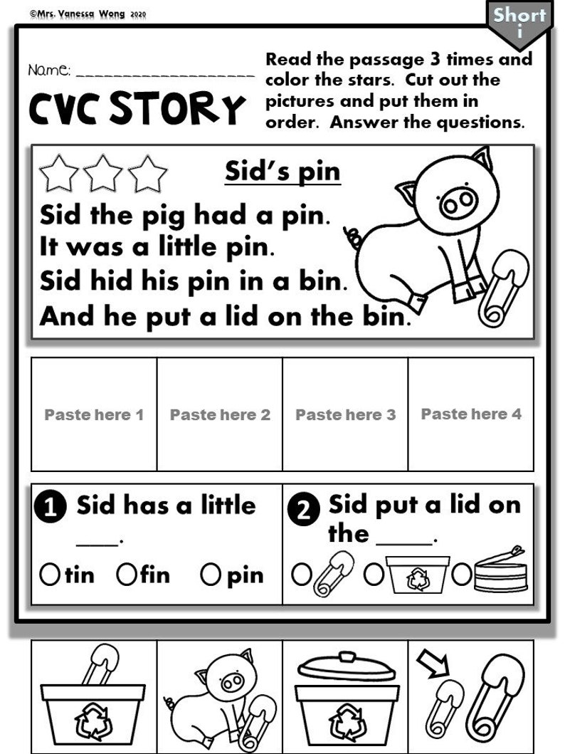 Phonics CVC Short Vowels Story Sequence for Kindergarten and First ...