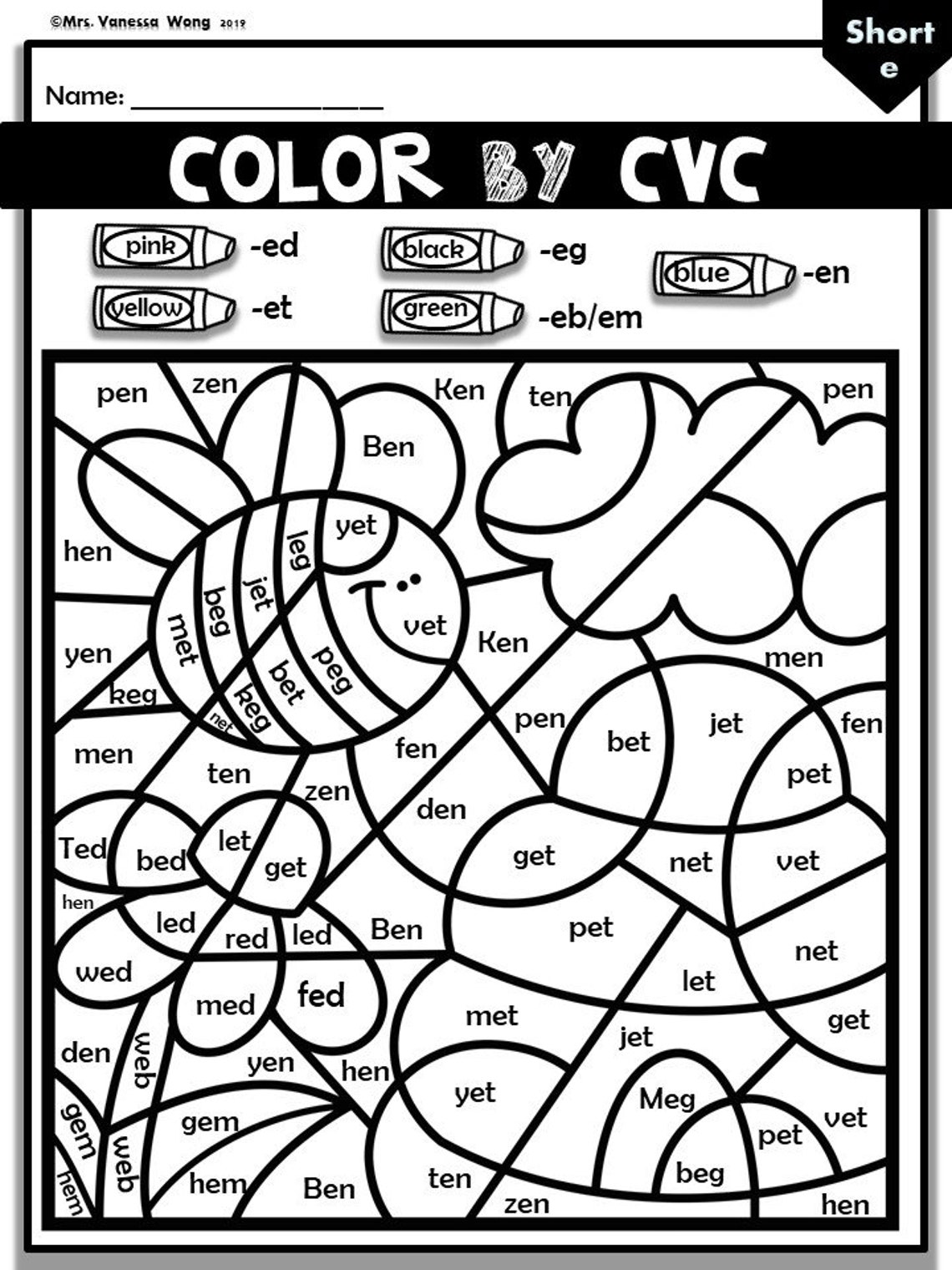 Phonics Worksheets-cvc Color by Code. Spring Theme. Prek/kindergarten ...