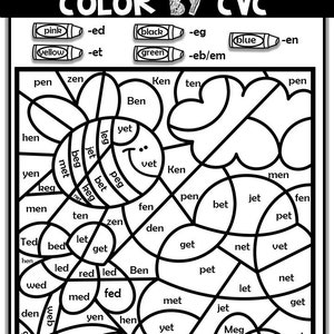 Phonics Worksheets-cvc Color by Code. Spring Theme. Prek/kindergarten ...
