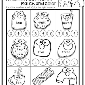 Kindergarten Math Worksheets: Numbers 1-10, Number Words (PDF) - Etsy