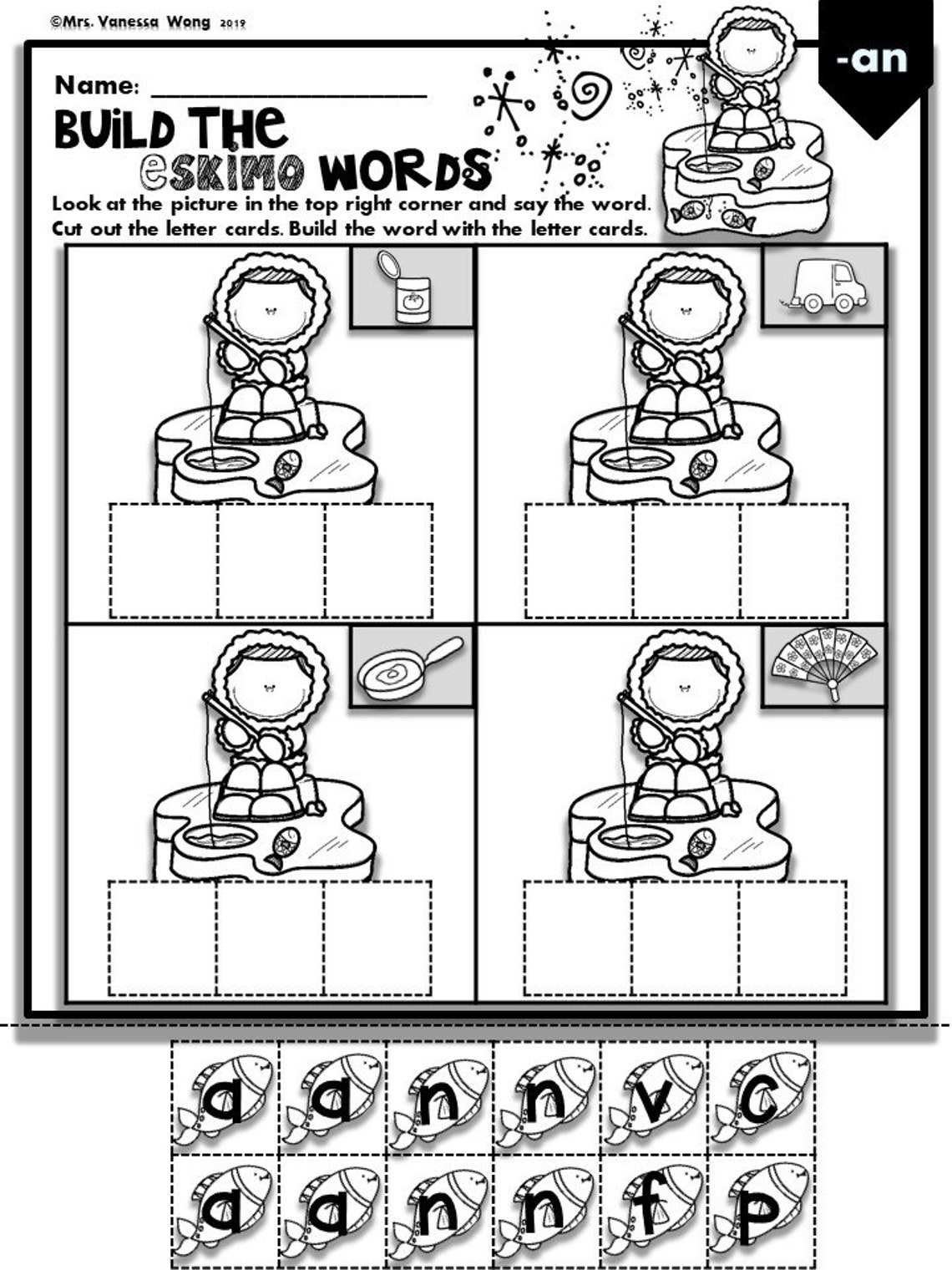 Phonics Worksheets CVC Build the Words Winter Theme. Prek Kindergarten ...