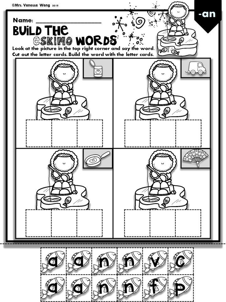 Phonics Worksheets CVC Build the Words Winter Theme. Prek Kindergarten ...