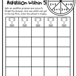 Kindergarten Math Worksheets. Addition: Roll & Spin. - Etsy