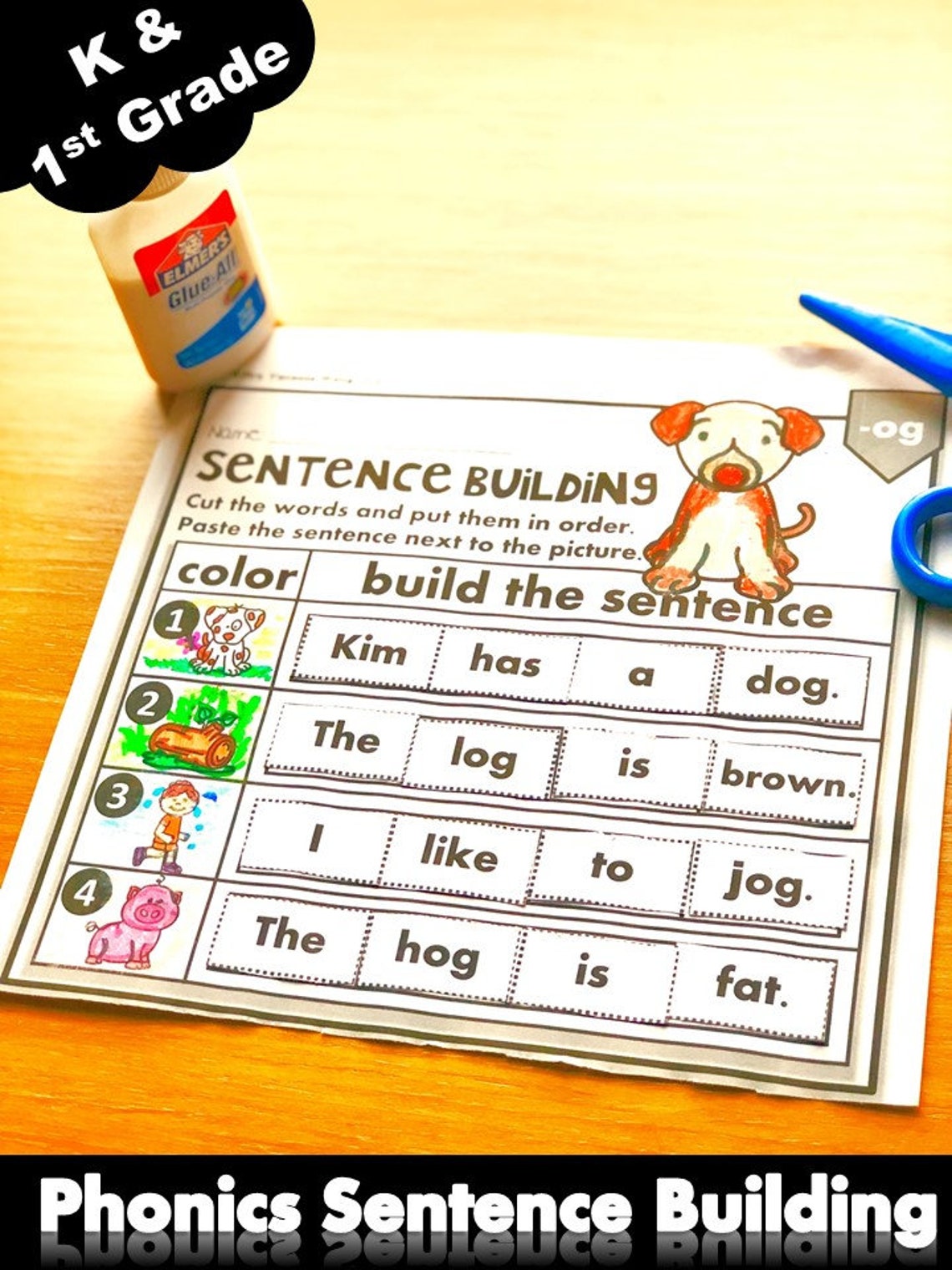 Phonics Worksheets CVC Short Vowels sentence Building - Etsy Hong Kong