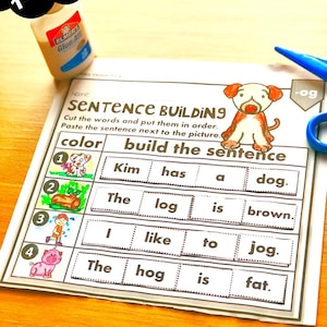 Phonics Worksheets CVC Short Vowels -sentence Building (kindergarten ...