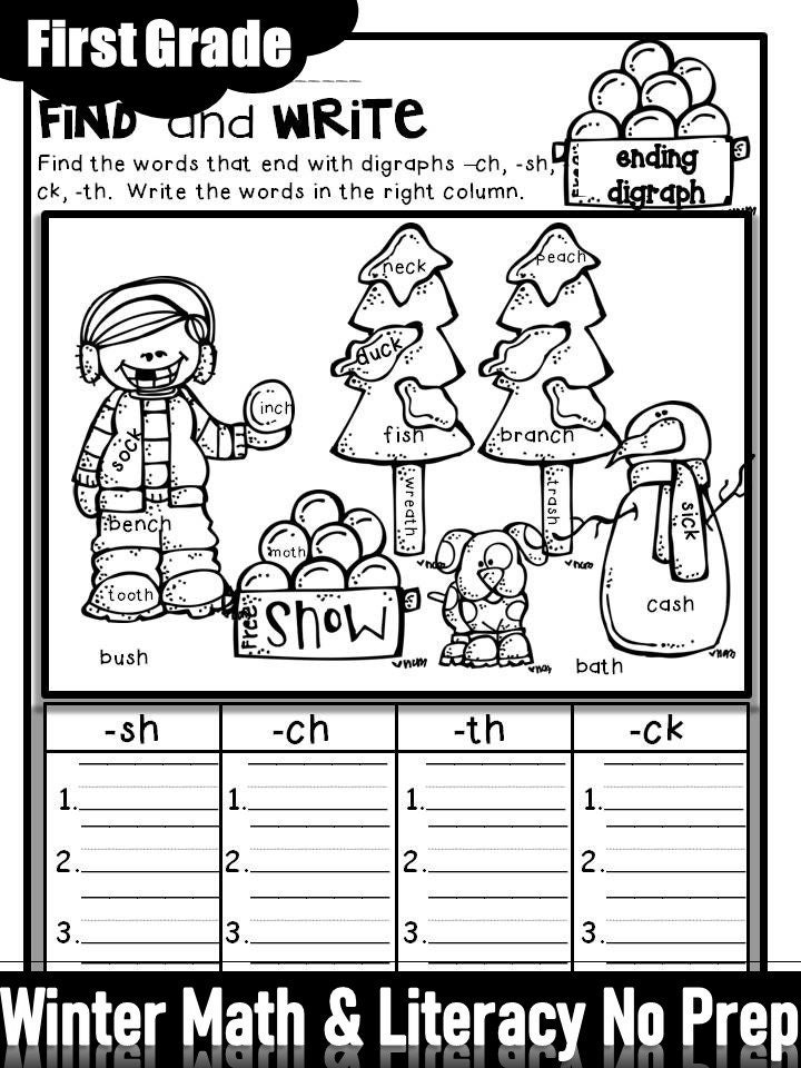First Grade Worksheets. Math and Literacy Worksheets With Winter Theme ...
