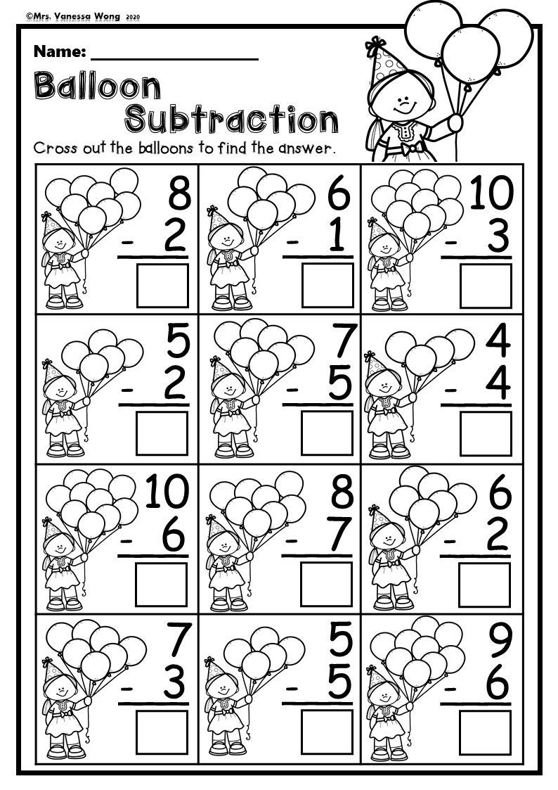 Kindergarten Math Worksheets. Picture Subtraction. Distance Learning ...