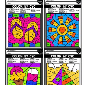 Phonics Worksheets-cvc Color by Code. Summer Theme. Prek/kindergarten ...