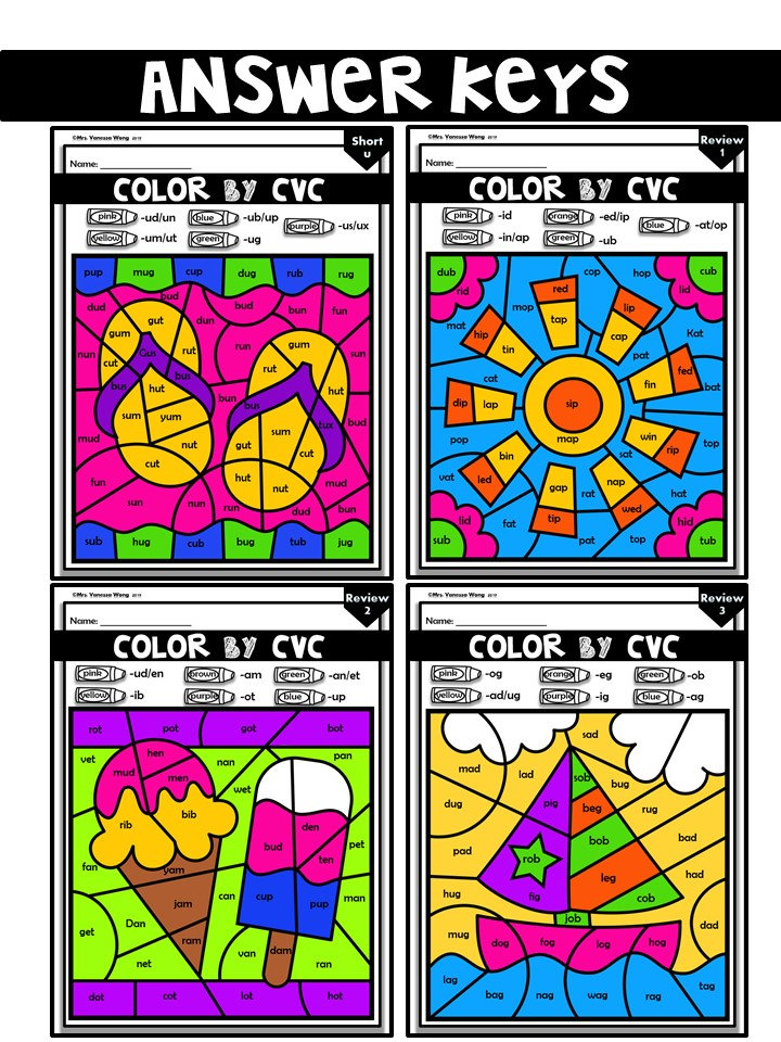 Phonics Worksheets-cvc Color by Code. Summer Theme. Prek/kindergarten ...