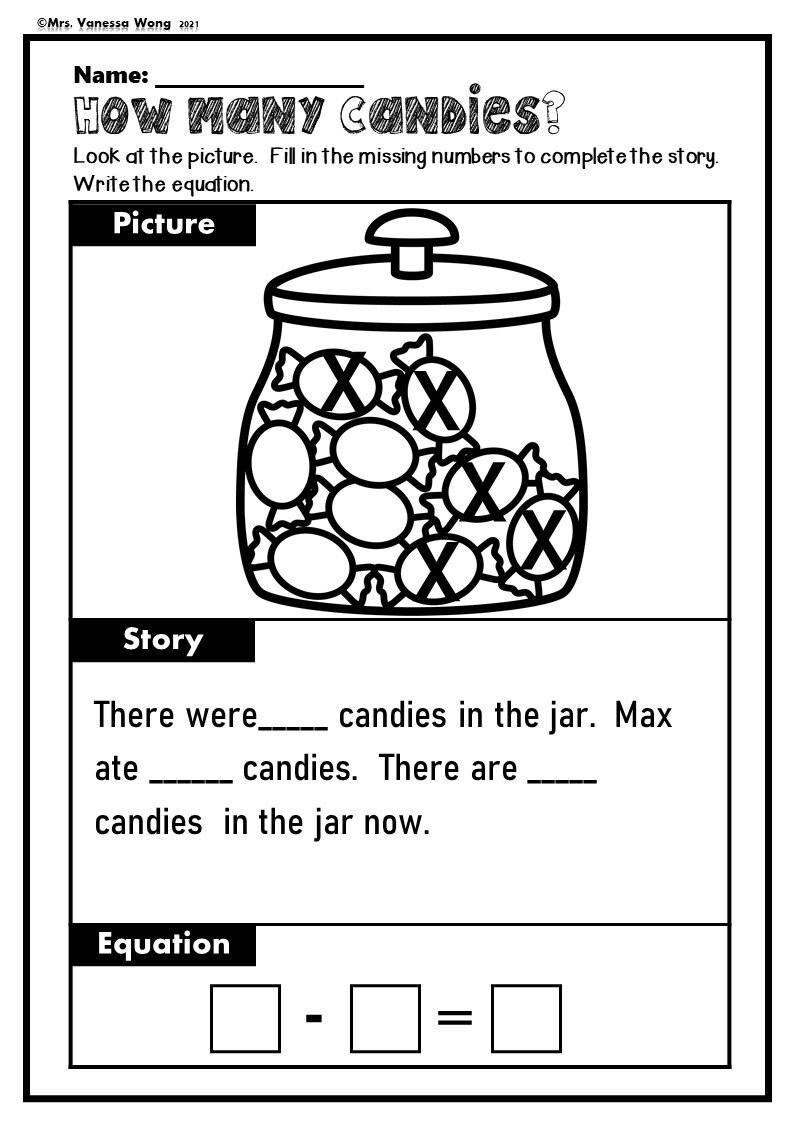 Kindergarten Math Worksheets. Subtraction Word Problems. Distance ...