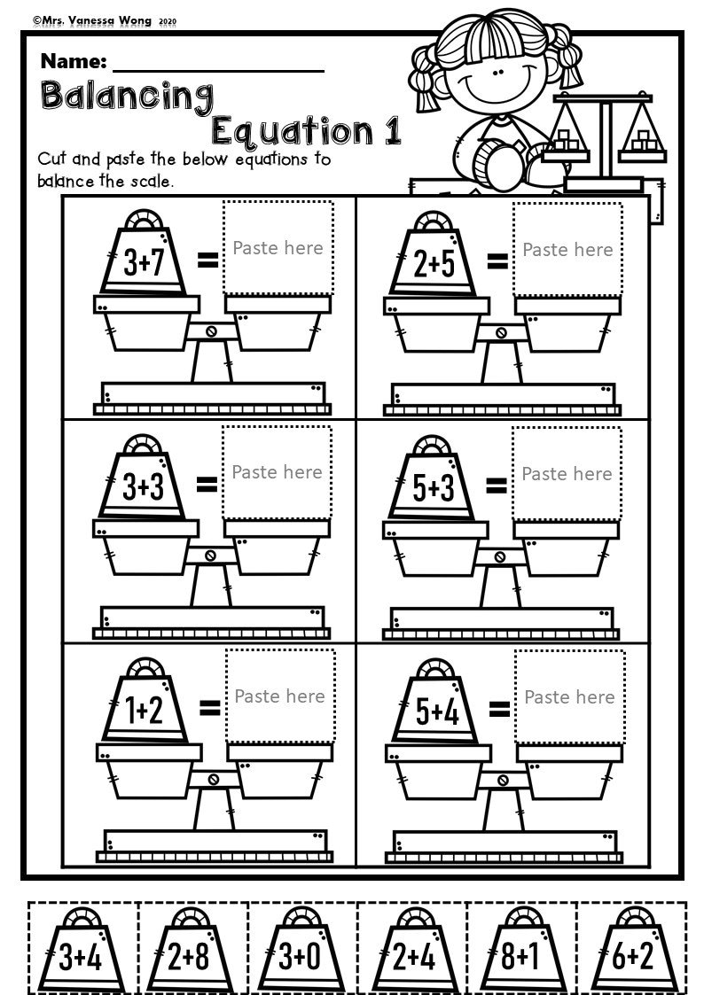 Kindergarten Math Worksheets. Addition: Cut and Paste. - Etsy