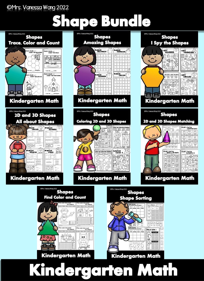 Shapes Worksheets Bundle: Preschool Kindergarten Math Activity (PDF ...