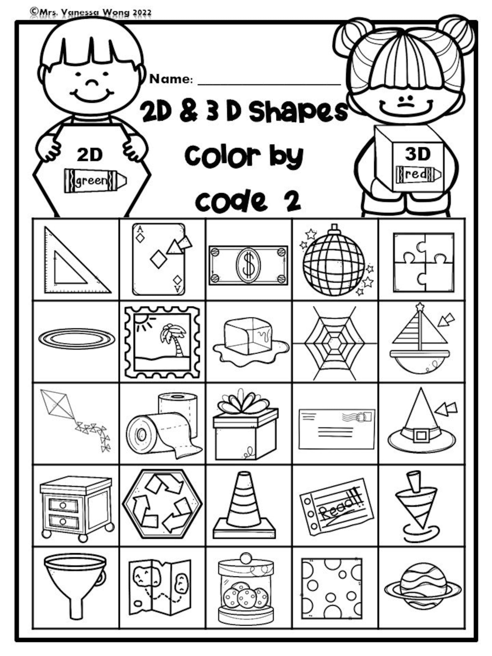 2D & 3D Shapes Coloring Worksheets: Preschool Kindergarten Activity ...