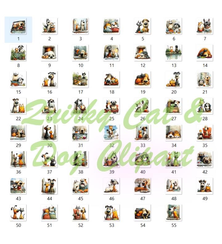 Quirky Clipart Bundle: Watercolor Style, Funny Cat and Dog PNG Images ...