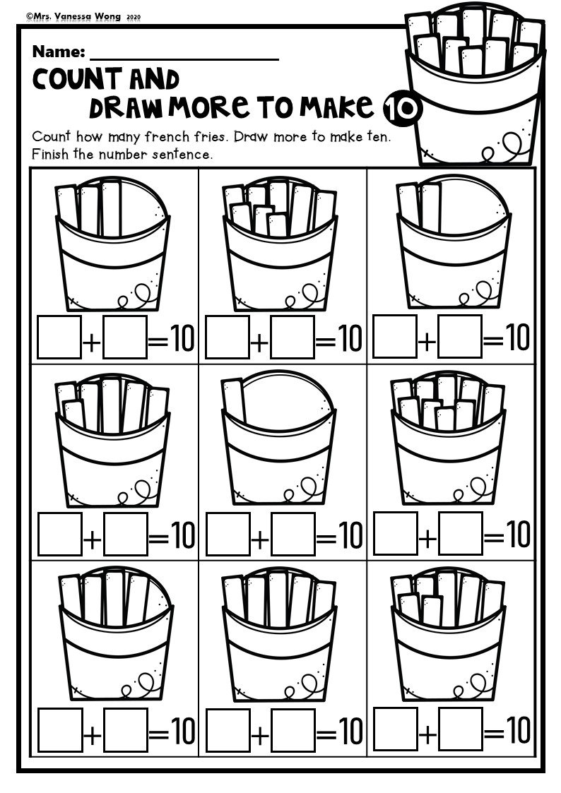 Kindergarten Math Worksheets. Addition: Making Ten. - Etsy