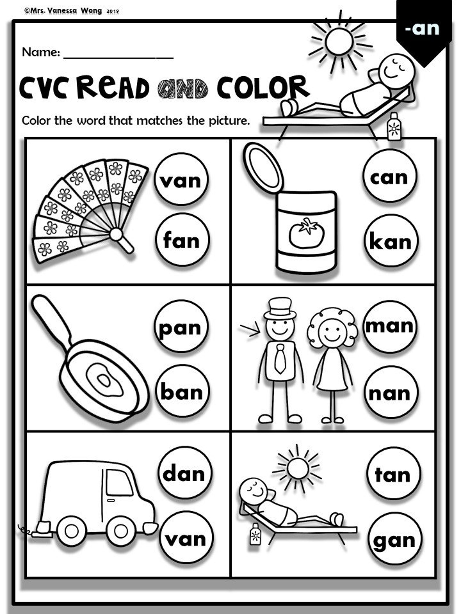 Phonics Worksheets-cvc Read and Color. Prek/kindergarten/1st Grade ...
