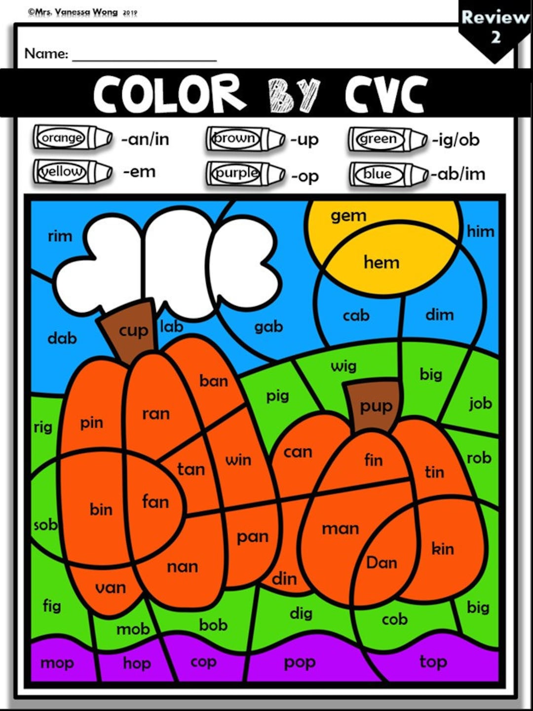 Phonics Worksheets-cvc Color by Code. Fall Theme. Prek/kindergarten/1st ...