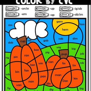 Phonics Worksheets-cvc Color by Code. Fall Theme. Prek/kindergarten/1st ...