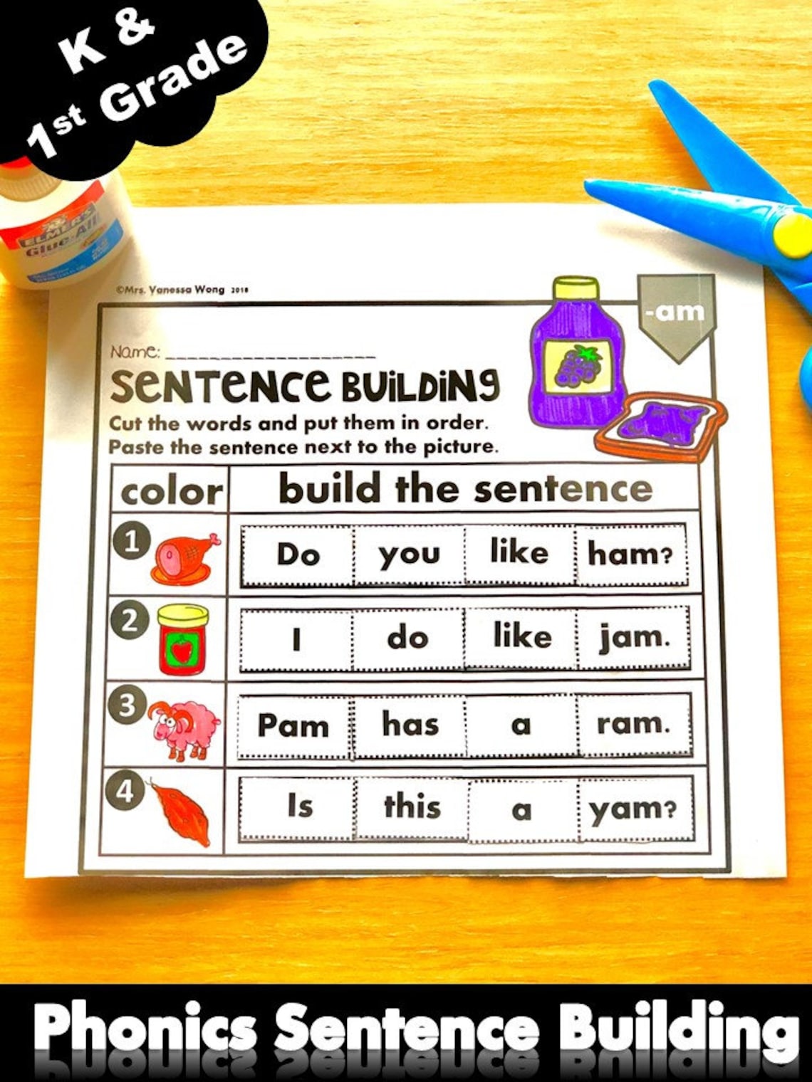 Phonics Worksheets CVC Short Vowels sentence Building - Etsy Hong Kong