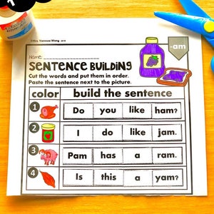 Phonics Worksheets CVC Short Vowels -sentence Building (kindergarten ...