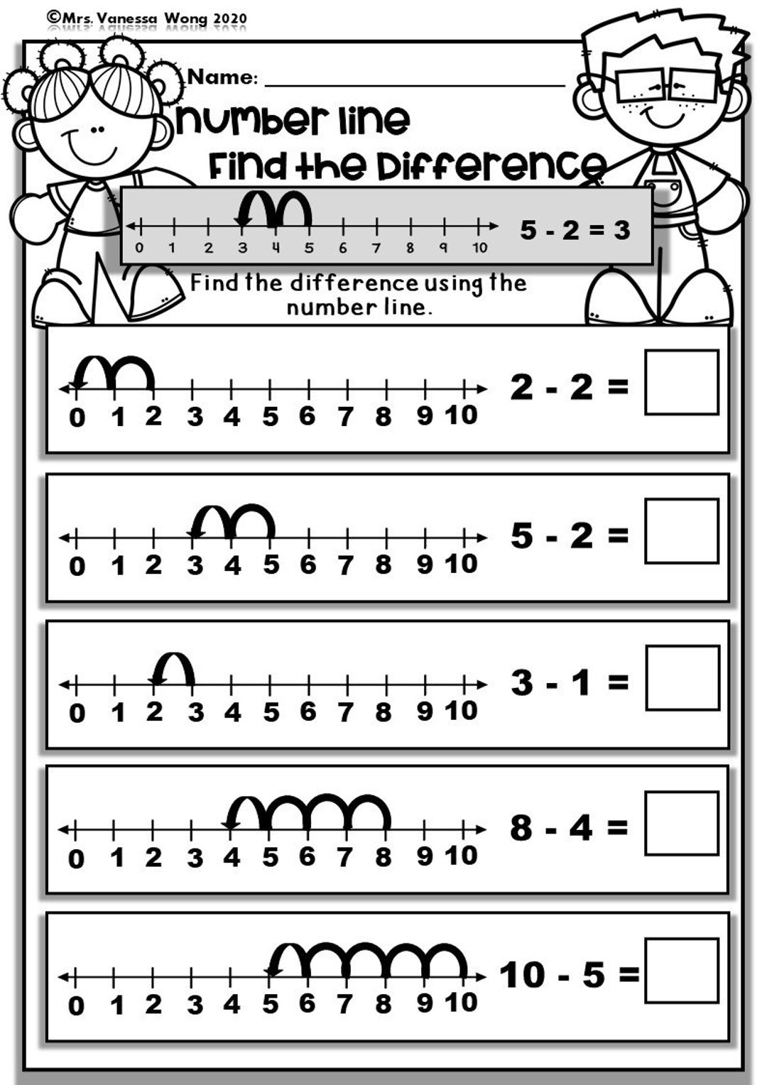 Number Line 1 10. Number Line Subtraction. Distance Learning - Etsy