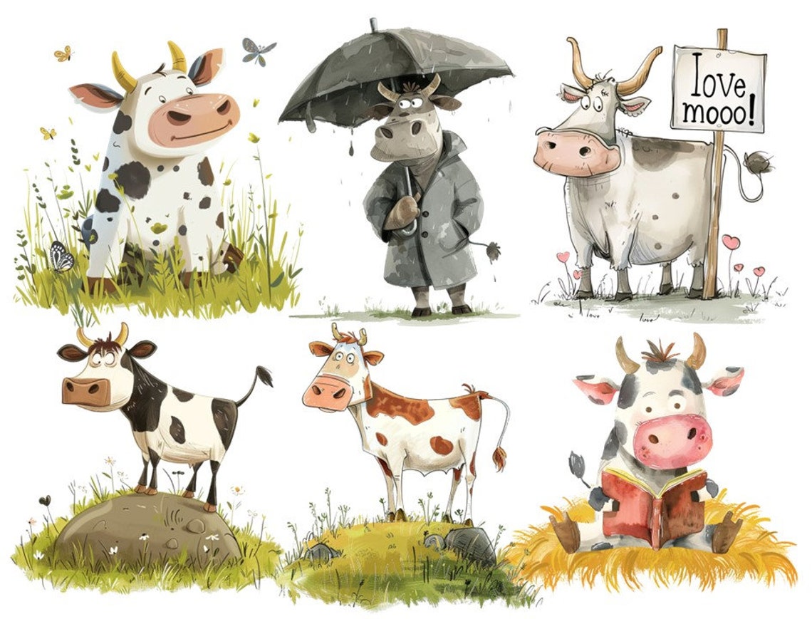 Funny Cow Clipart Bundle Quirky Cow Clipart Bundle Silly Cow Clipart ...