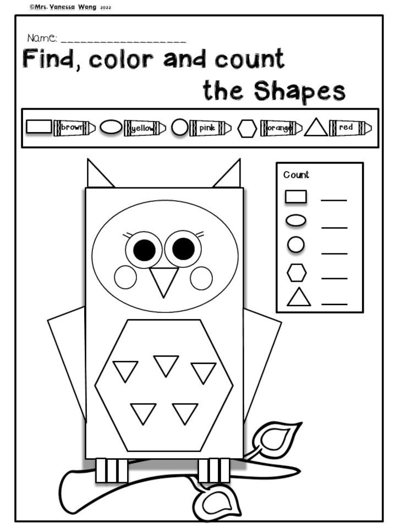 2D Shapes Kindergarten Worksheets: Color, Count, Graph (PDF) - Etsy