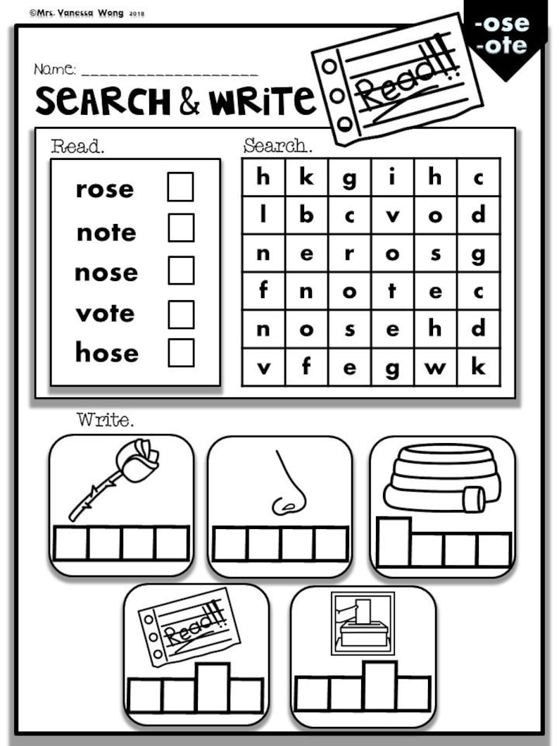 Phonics CVCE Long Vowels search & Write kindergarten/first - Etsy Hong Kong