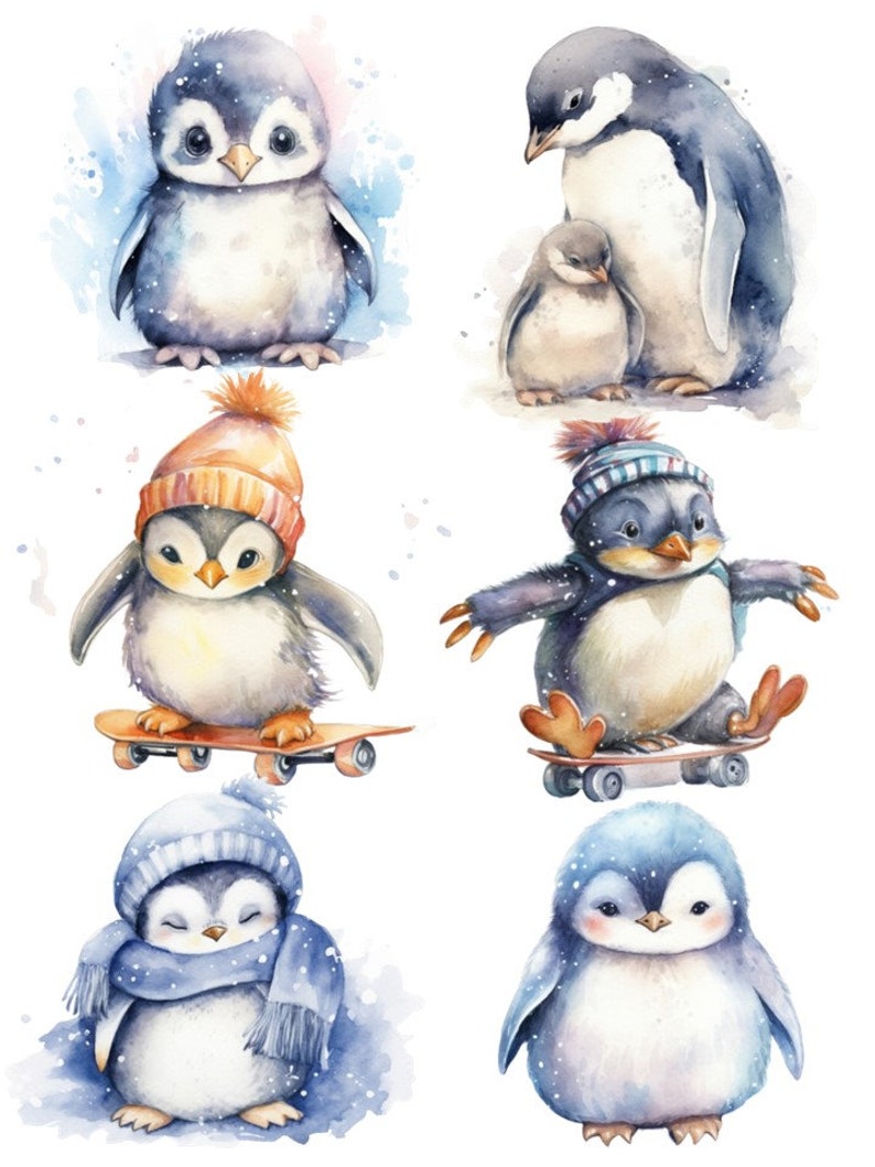 Watercolor Penguin Clipart Set, Commercial Use (digital Download) - Etsy