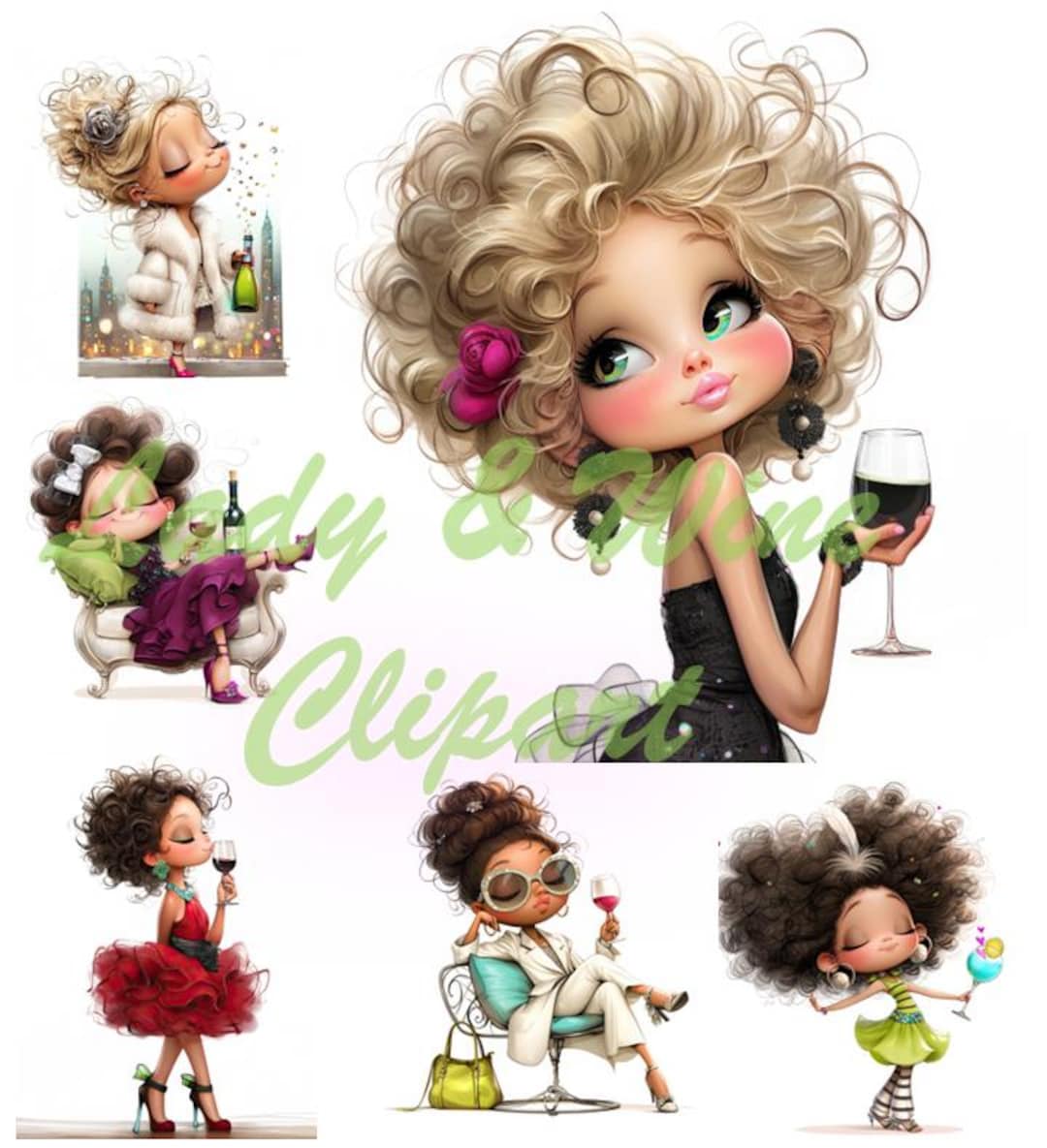 Whimsical Girl Clipart: Watercolor Fashion Illustration (digital ...