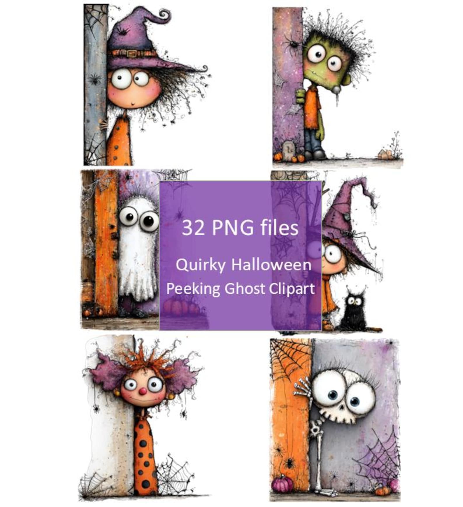 Funny Halloween Clipart Bundle: Peeking Ghosts & Monsters (PNG ...