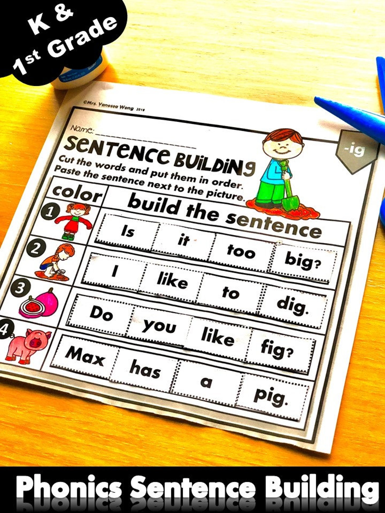 Phonics Worksheets CVC Short Vowels -sentence Building (kindergarten ...