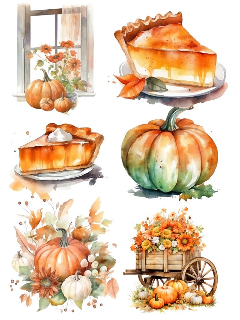 Watercolor Pumpkin Clipart Set: Autumn Harvest Images (commercial Use ...