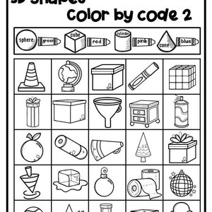 2D & 3D Shapes Coloring Worksheets: Preschool Kindergarten Activity ...
