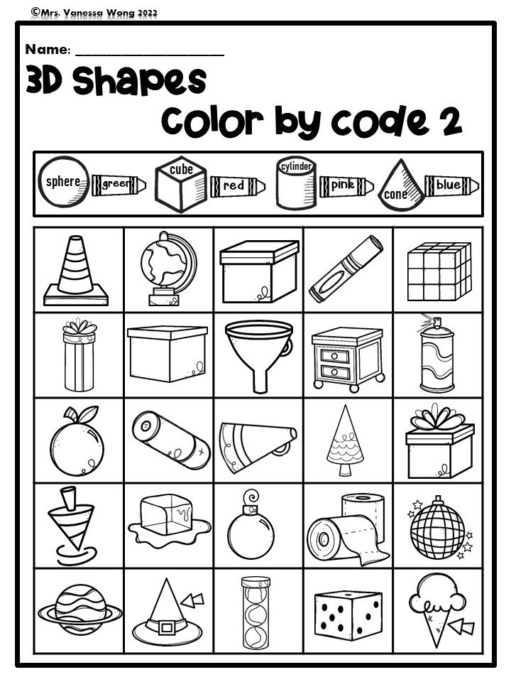2D & 3D Shapes Coloring Worksheets: Preschool Kindergarten Activity ...