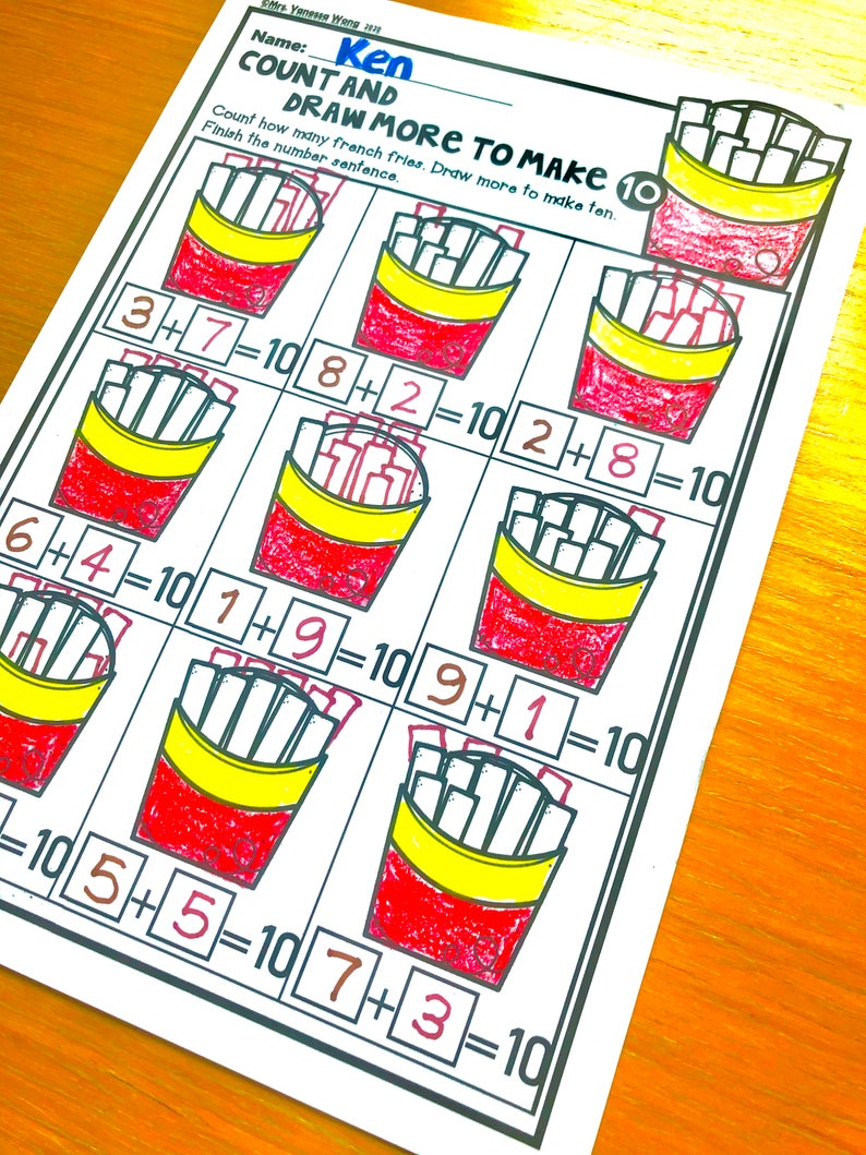 Kindergarten Math Worksheets. Addition: Making Ten. - Etsy