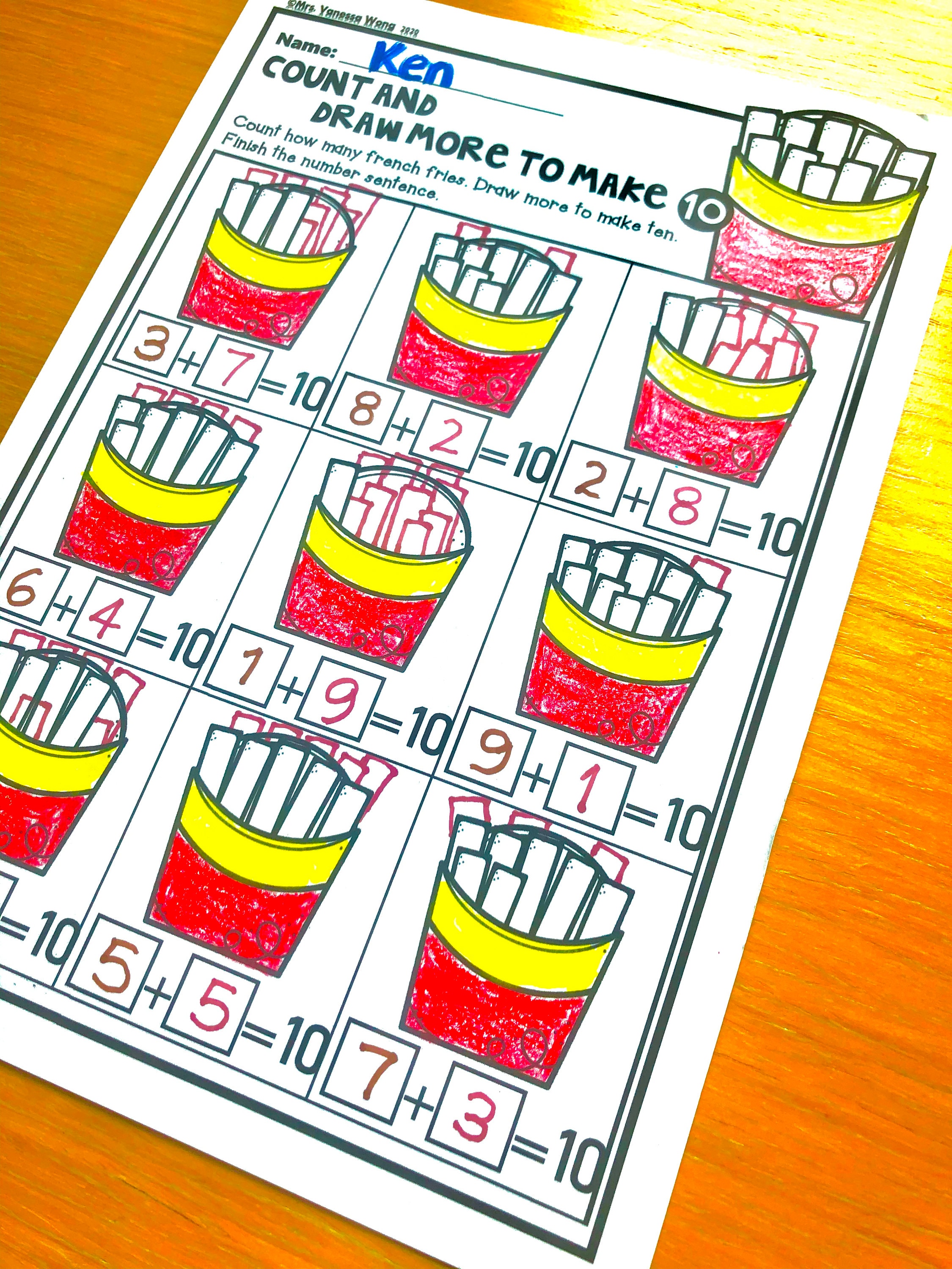 Kindergarten Math Worksheets. Addition: Making Ten. - Etsy