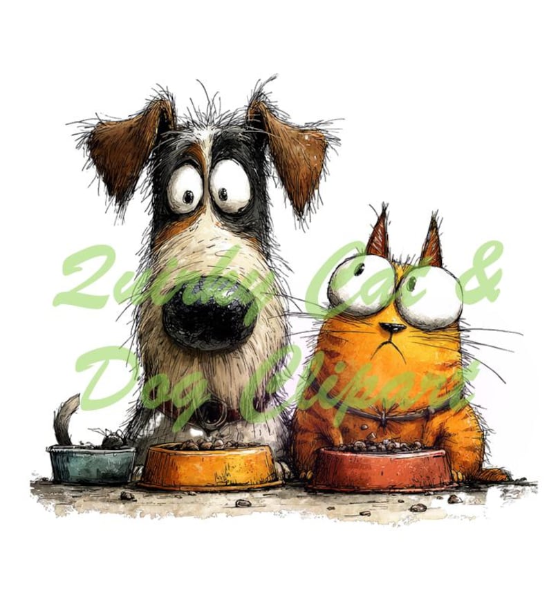Quirky Clipart Bundle: Watercolor Style, Funny Cat and Dog PNG Images ...