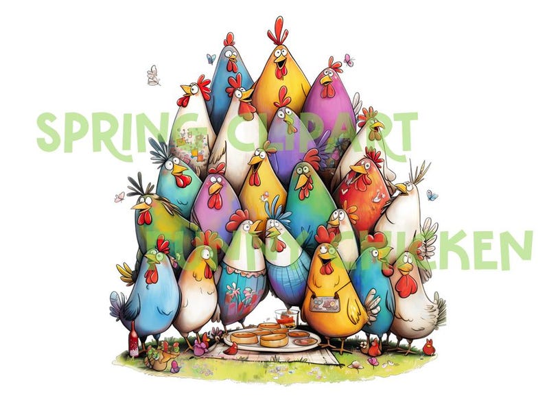 Funny Chicken Spring Clipart: Quirky Watercolor PNG (digital Download ...