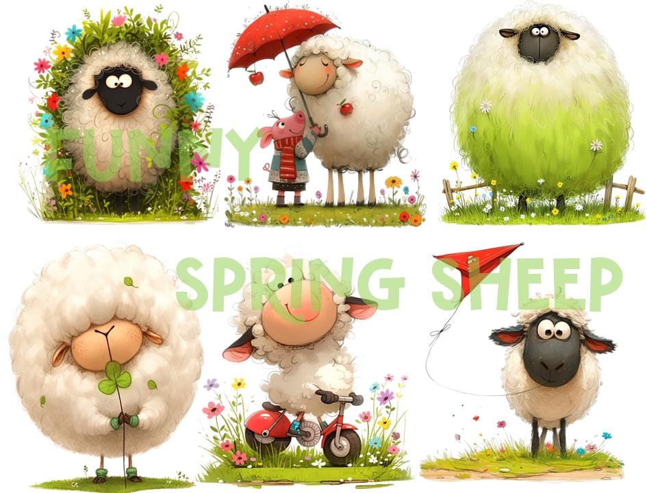 Quirky Spring Sheep Watercolor Clipart: Farm Animal PNG (digital ...