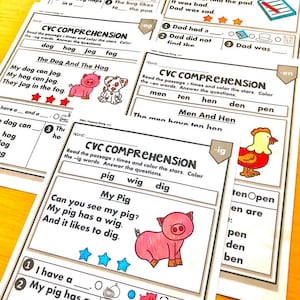 Phonics Worksheets, CVC Comprehension Early Readers for Kindergarten ...